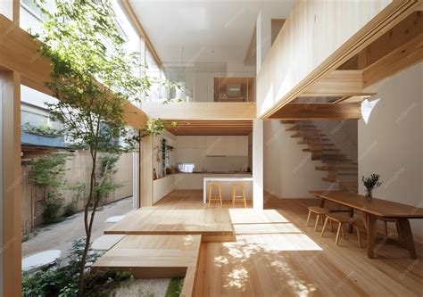Modern Japanese Home Interior Design With Wooden Beams And Natural