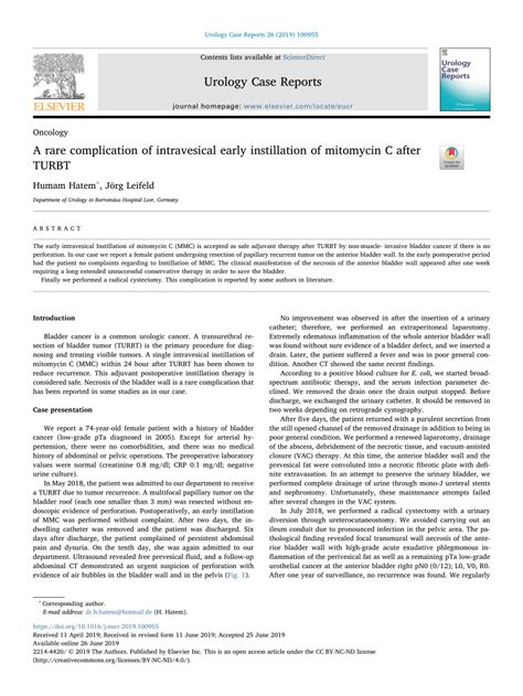 Pdf A Rare Complication Of Intravesical Early Instillation Of