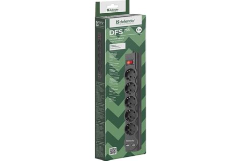 Сетевой фильтр Defender DFS 755 5,0 м, 5 розеток, 2xUSB, 2.1A 99755 ...