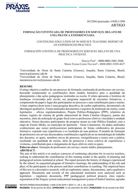 PDF Formação continuada de professores em serviço relato de uma