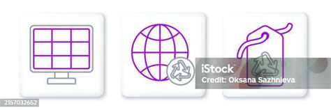 재활용 기호 태양 에너지 패널 및 행성 지구 및 재활용 아이콘이 있는 선 태그를 설정합니다 벡터 0명에 대한 스톡 벡터 아트 및 기타 이미지 Istock