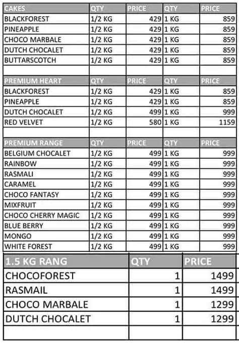 Menu Of Cake Ghar Hadapsar Pune