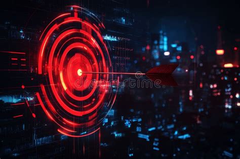 Dart Board With A Red Arrow Pointing To It On Blur Building Background Stock Illustration