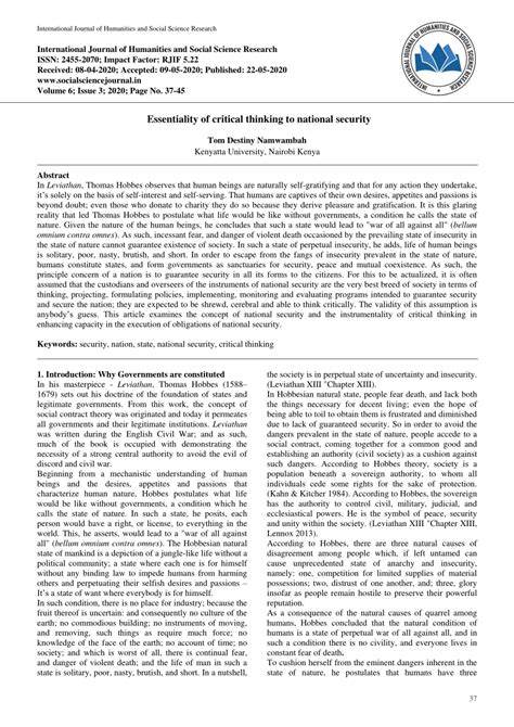 Pdf Essentiality Of Critical Thinking To National Security