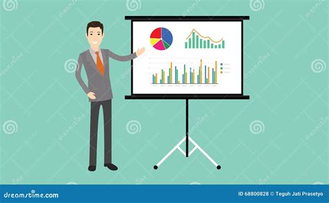 Businessman Presentation With Board Graph And Chart Stock Vector