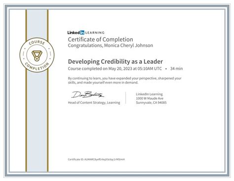 Monica Cheryl Johnson บน Linkedin Certificate Of Completion