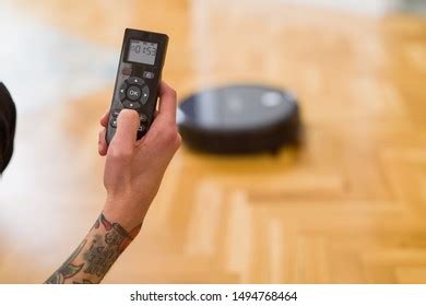 Close Man Hands Controling Automatic Vacuum Stock Photo 1482212594