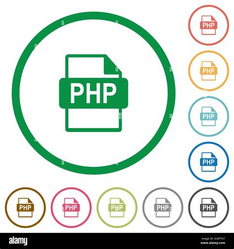Set Of Php File Format Color Round Outlined Flat Icons On White