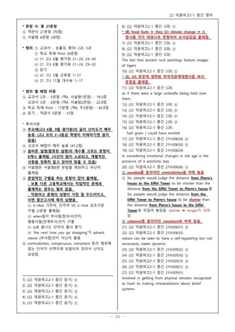 공지 22년 덕원여고2 1학기 중간고사 분석 네이버 블로그