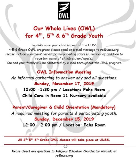 Owl Program Update Uuss A Sacramento Church
