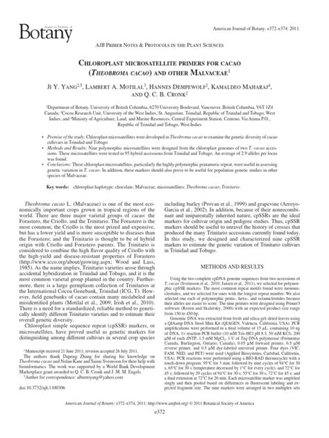 American J Of Botany 2011 Yang Pdf Cocoa Bean Microsatellite