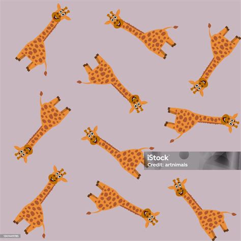 보라색 배경에 선물 랩 종이에 대한 귀엽고 웃는 기린 벡터 공원에 대한 스톡 벡터 아트 및 기타 이미지 공원 귀여운 기념일 Istock