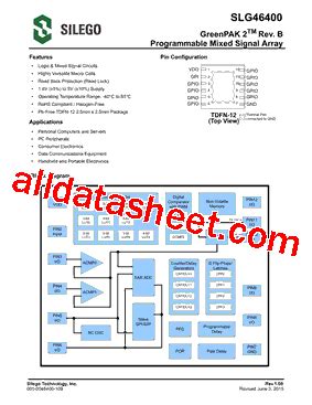 SLG46400 Datasheet PDF Dialog Semiconductor SLG46400 Datasheet PDF Dialog Semiconductor