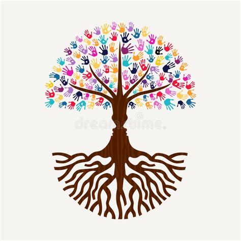 Árbol Con Las Manos Humanas Para La Ayuda Del Trabajo Social