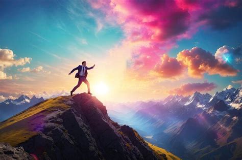 Premium Ai Image Reaching Goals Concept With Man In Business Suit Ai