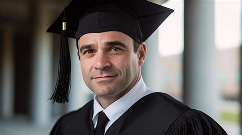 Premium AI Image A Man In A Graduation Cap And Gown Stands In Front