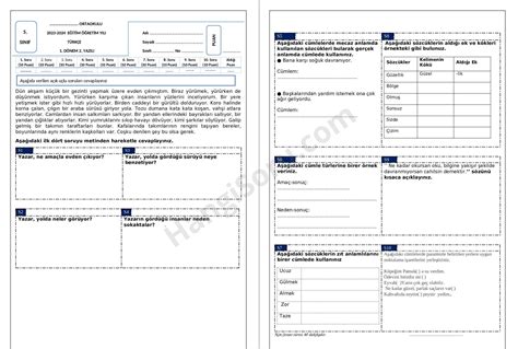 5 Sınıf Türkçe 1 Dönem 2 Yazılı Soruları Açık Uçlu 2023 Docx Hangisoru