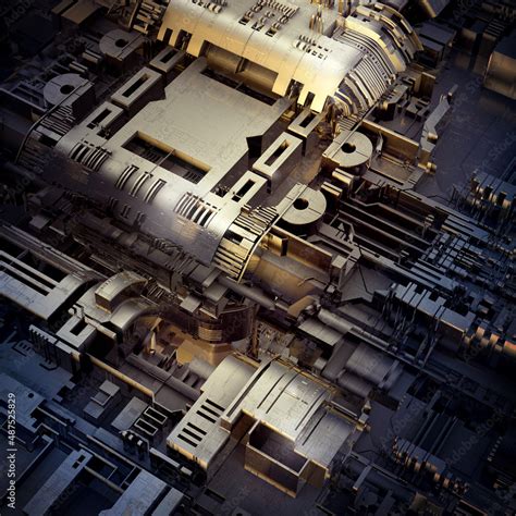 Abstract Metallic Circuit Board Surface Science Fiction Microchip
