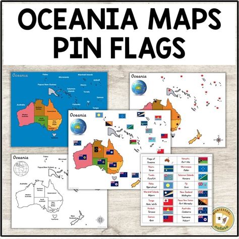 Oceania Maps Blackline Masters Pin Flags Montessori Nature