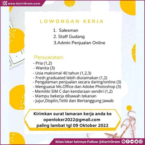 LOWONGAN KERJA Salesman Staff Gudang Admin Penjualan Online 1