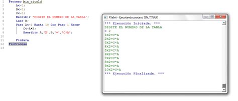 PROGRAMACIÓN DE SOFTWARE 1003 CICLO PARA TABLA DE MULTIPLICAR PSEINT
