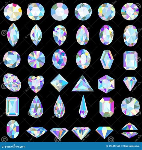 Sistema De Las Piedras Preciosas De Diversos Cortes Y Colores Ilustración del Vector