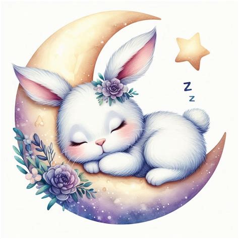 Premium Photo Sleeping Baby Bunny Watercolor Clipart Ai Generated
