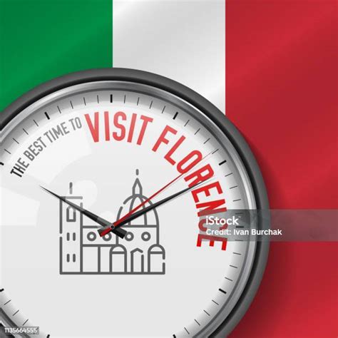 피렌체를 방문 하기에 가장 좋은 시간 슬로건 벡터 시계입니다 이탈리아어 국기 배경입니다 피렌체 대성당 아이콘 0명에 대한 스톡 벡터 아트 및 기타 이미지 Istock