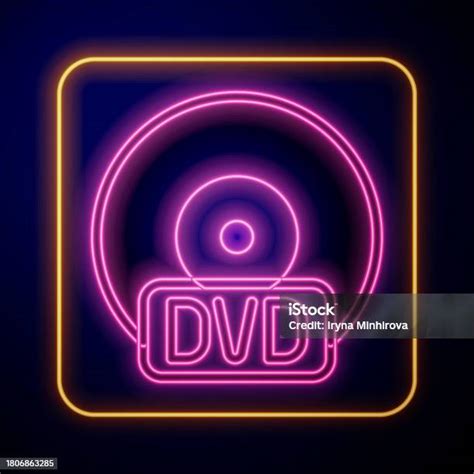 빛나는 네온 Cd 또는 Dvd 디스크 아이콘이 검은 배경에 고립되어 있습니다 컴팩트 디스크 사인 벡터 0명에 대한 스톡 벡터