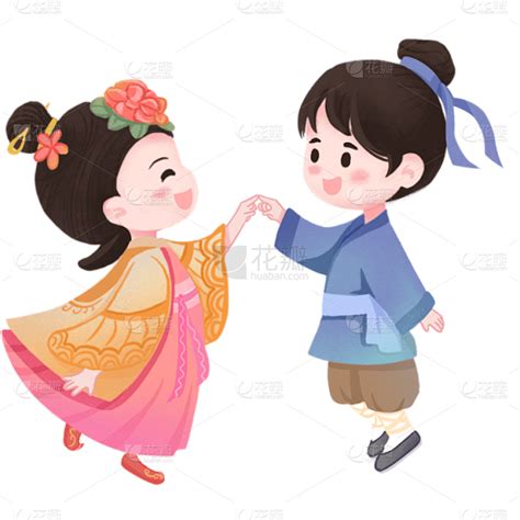 手绘 七夕可爱牛郎织女人物插画10素材 花瓣网