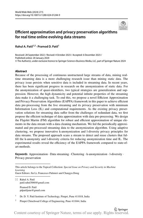 Efficient Approximation And Privacy Preservation Algorithms For Real