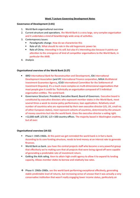 Week 7 Lecture Governing Development Lecture Notes Week 7 Lecture