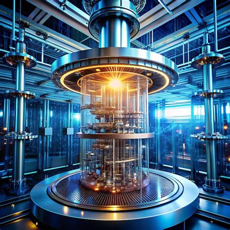 quantum computer in a hightech laboratory with floating algorithms