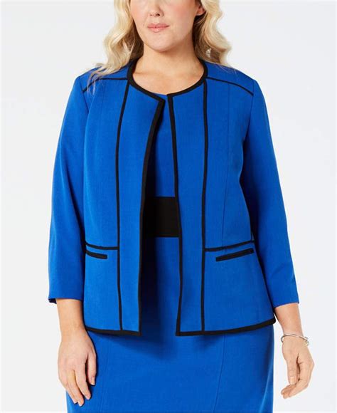 Kasper Plus Size Piped Trim Open Front Blazer Macys Blazer Jackets