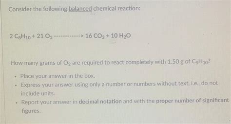 Solved Consider The Following Balanced Chemical Reaction Chegg