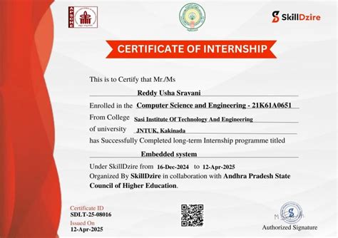 Embeddedsystems Internship Skilldzire Apsche Reddy Usha Sravani