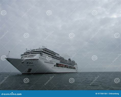 A View Of The Cruise Ship Msc Sinfonia Anchored Off The Coast Of South