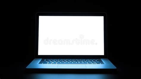 blank laptop screen illuminated in dark setting showcasing potential for digital creativity and
