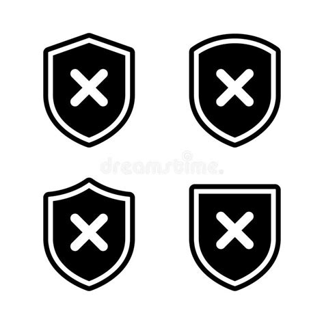 Shield With Cross Mark Icon Set Unsafe No Security Sign Symbol Stock