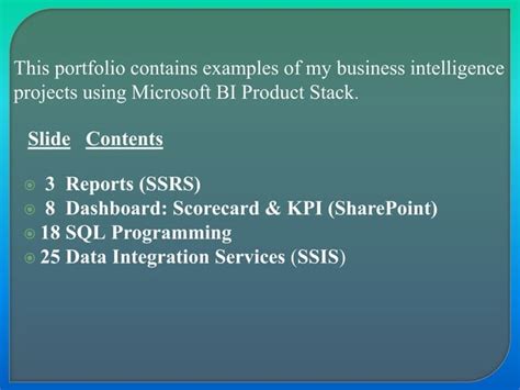 reports dashboards sql ssis demo ppt