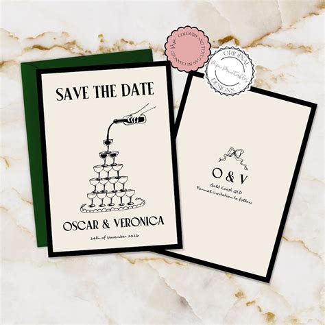 Hand Drawn Save The Date Invitation Template Champagne Tower