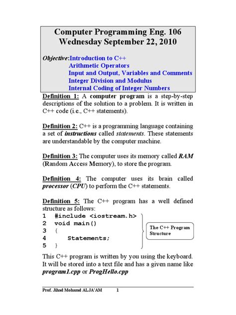 Introduction To C Programming Data Types Operators Inputoutput And The Structure Of A C