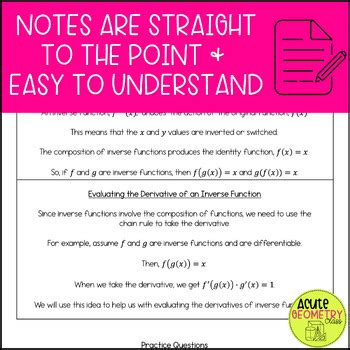Derivatives Of Inverse Functions Calculus Guided Notes With Video Lesson