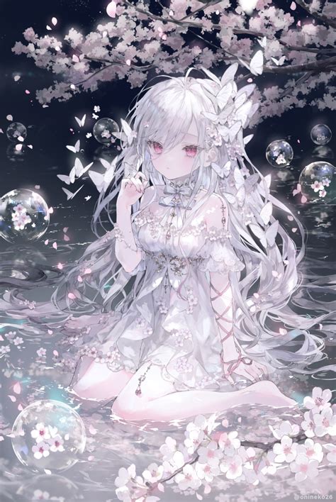 Safebooru 1girl Barefoot Bow Breasts Bubble Bug Butterfly Cherry