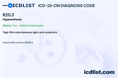 Icd 10 Cm Diagnosis Code R20 3 Hyperesthesia