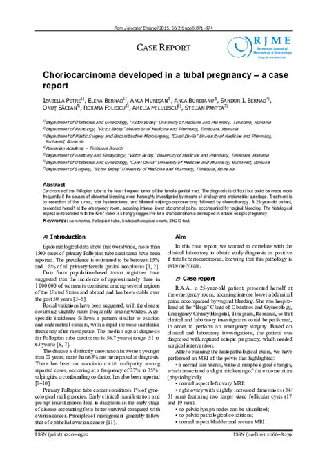 Pdf Choriocarcinoma In Ectopic Tubal Pregnancy