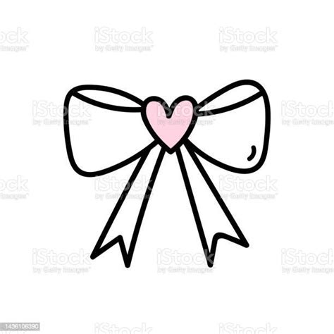 흰색 배경에 고립 된 리본이있는 귀여운 활 낙서 스타일의 벡터 손으로 그린 일러스트레이션 카드 로고 장식 다양한 디자인에 적합합니다 개인 장식품에 대한 스톡 벡터 아트 및