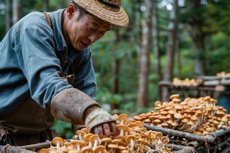 Person Harvesting Mushrooms In The Forest Surrounded By Mushrooms And