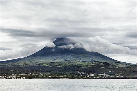 View Of Pico Volcano From The Azorean Sea Pico Island Photo Background