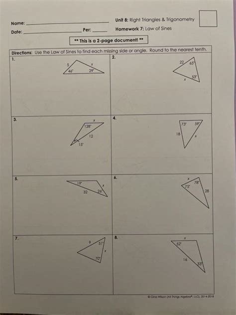 Solved Name Unit Right Triangles Trigonometry Homework Chegg